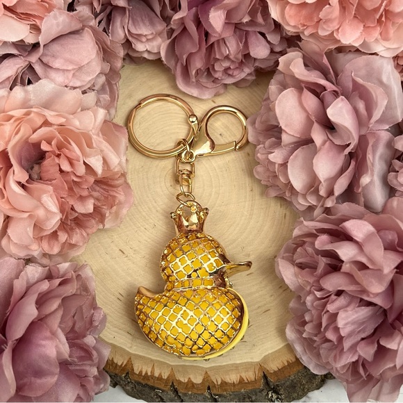 Accessories | Yellow Jeweled Duck With Crystals And Crown Keychain ...